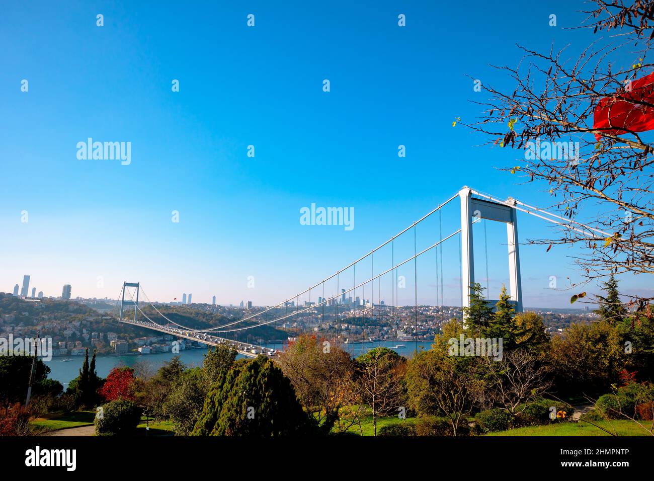 Istanbul background. Cityscape of Istanbul and Fatih Sultan Mehmet ...