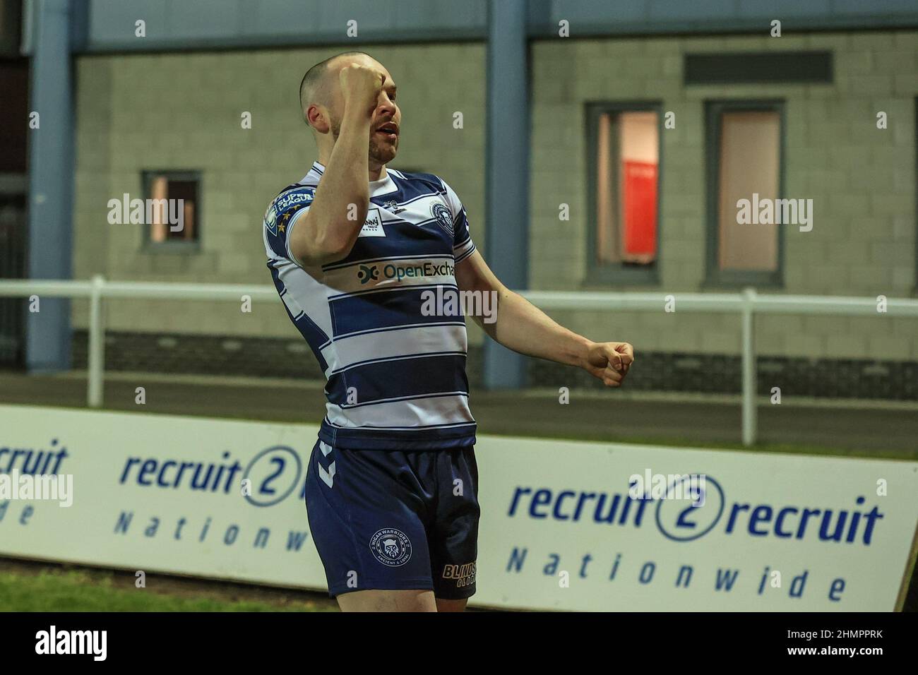 Liam Marshall #5 of Wigan Warriors celebrates his try Stock Photo - Alamy