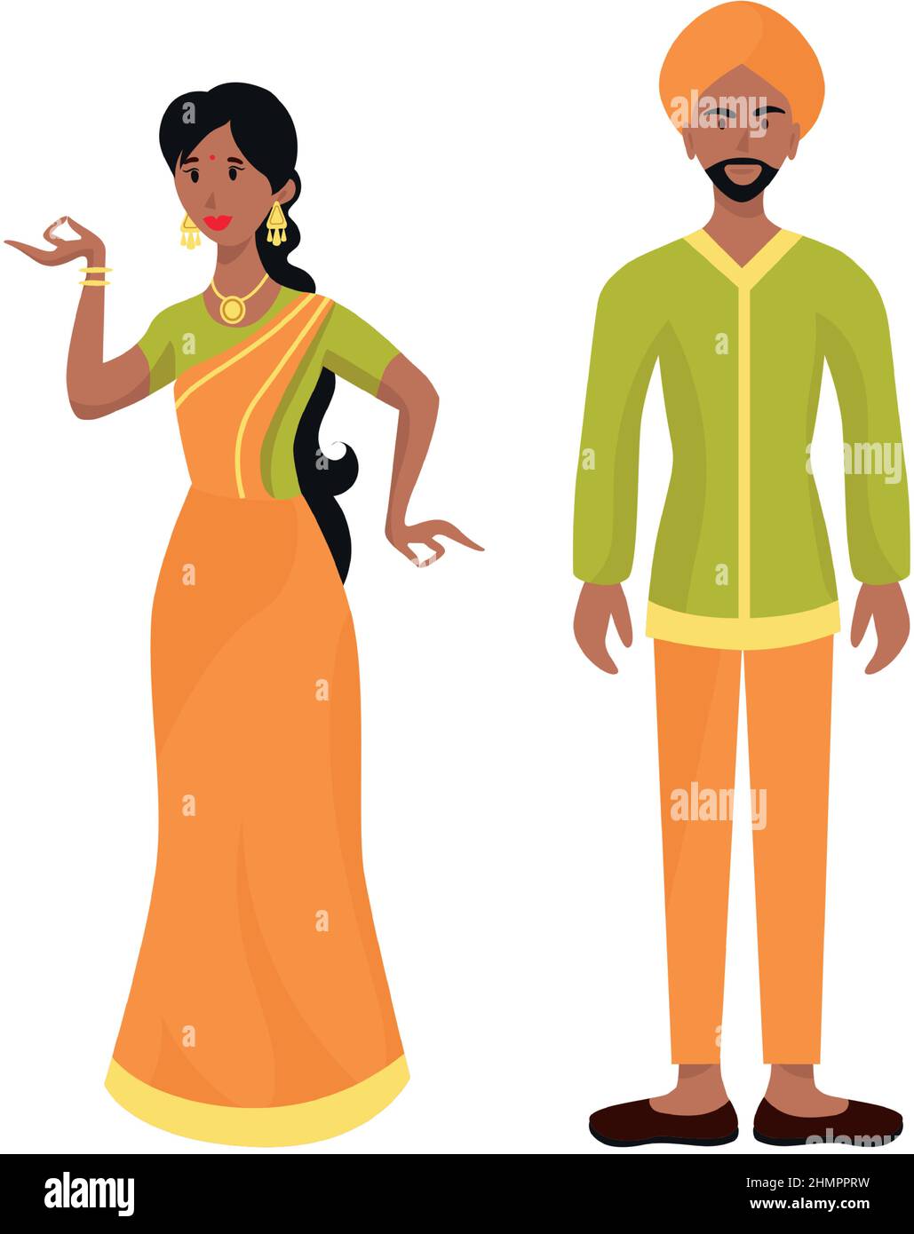 Girl And Man In Indian Folk National Festive Costumes Vector