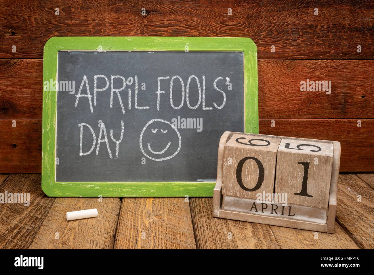 April Fools' Day - white chalk handwriting on a vintage slate ...