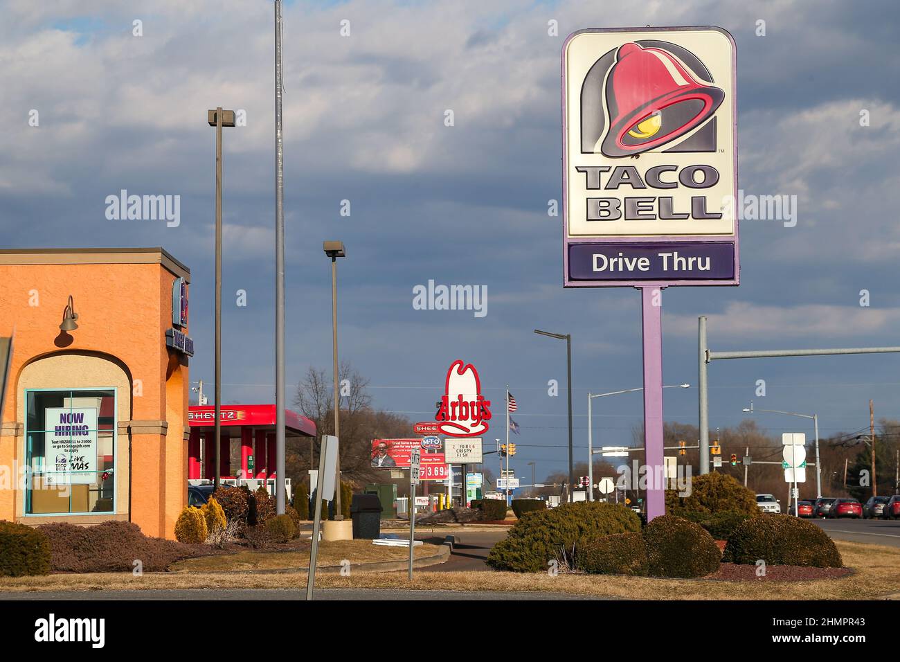 View of a Taco Bell restaurant sign and logo.Exterior views, signs, and ...