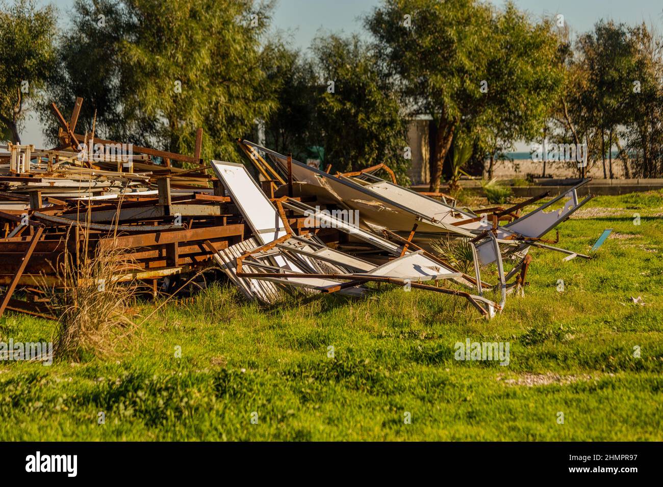 Various scrap items and materials collected for sale as second hand ...