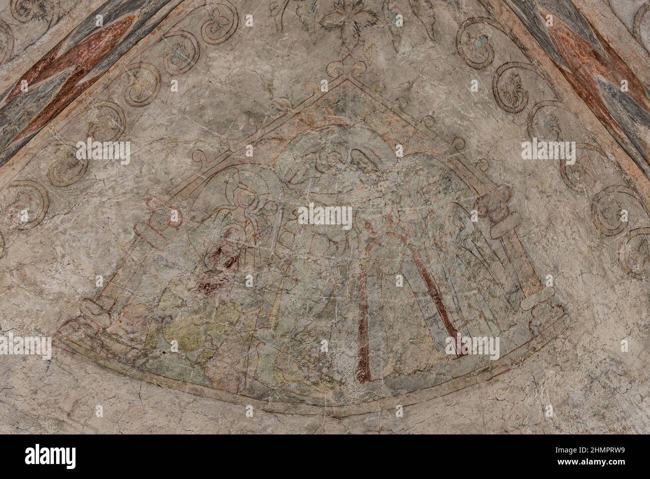 an old gothic fresco from the 1300s depicting the holy three kings ...