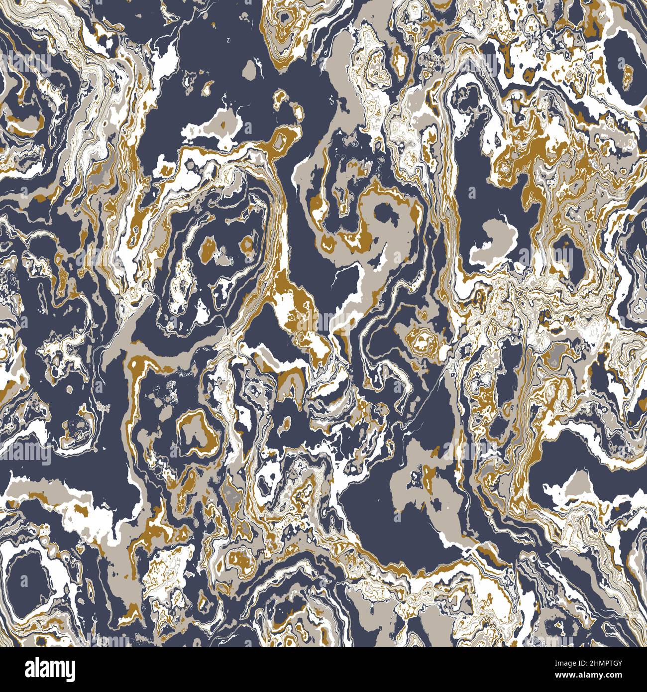 Navy blue yellow marbled seamless texture. Irregular color ink blotched ...