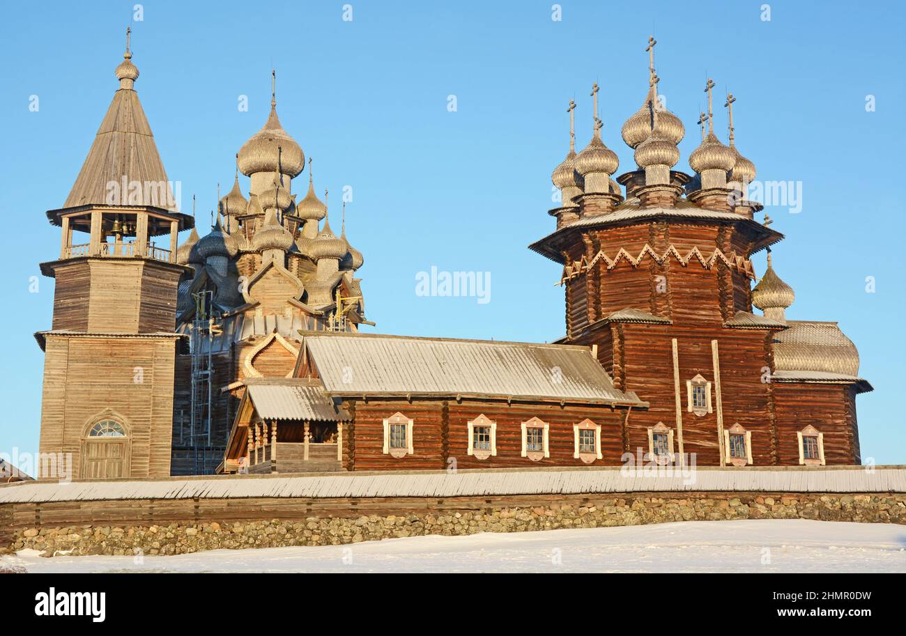 Old wooden monastery on Kizhi island. Russia, Karelia. Winter Stock ...