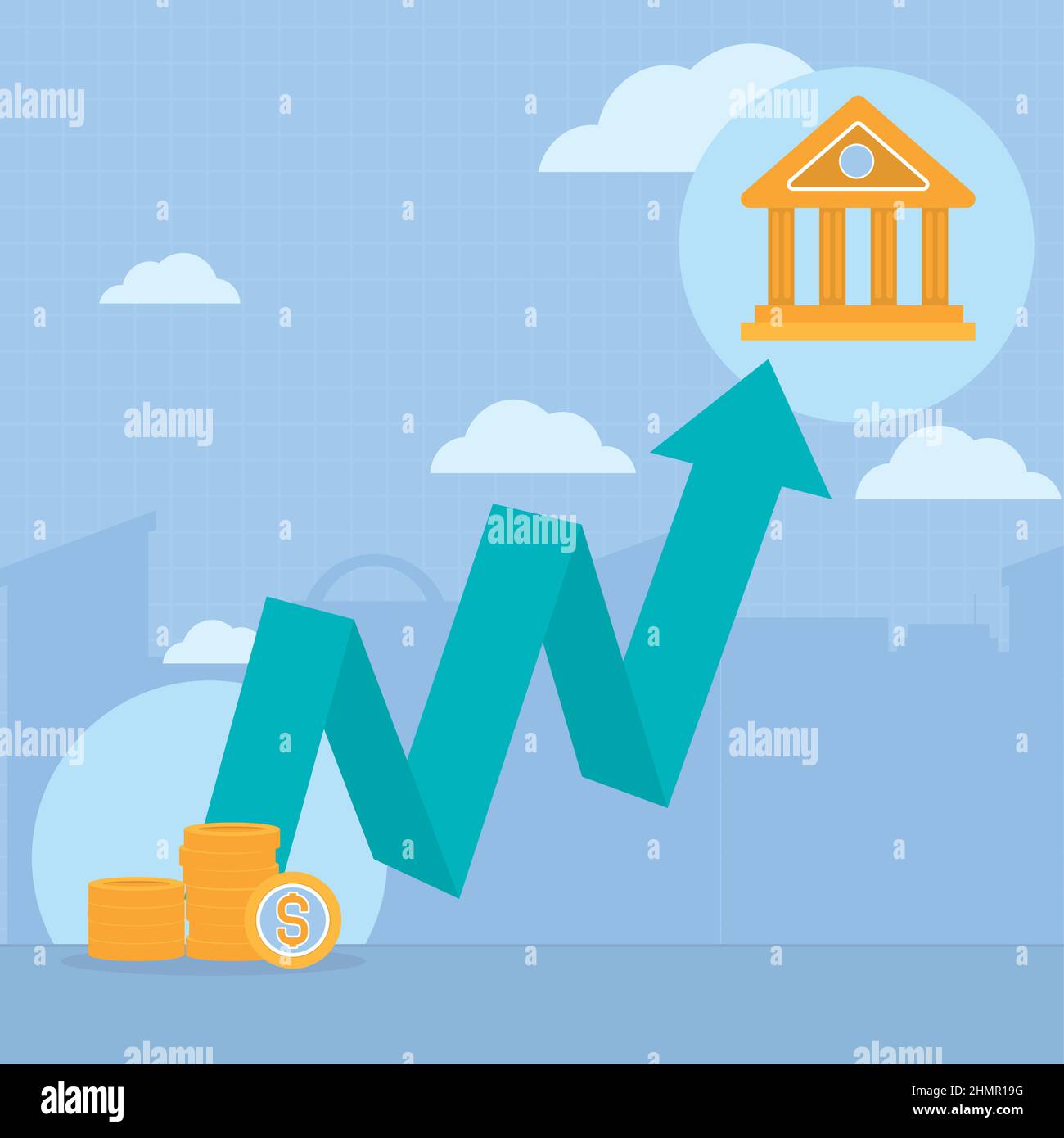 financial arrow illustration with bank and money coins Stock Vector ...