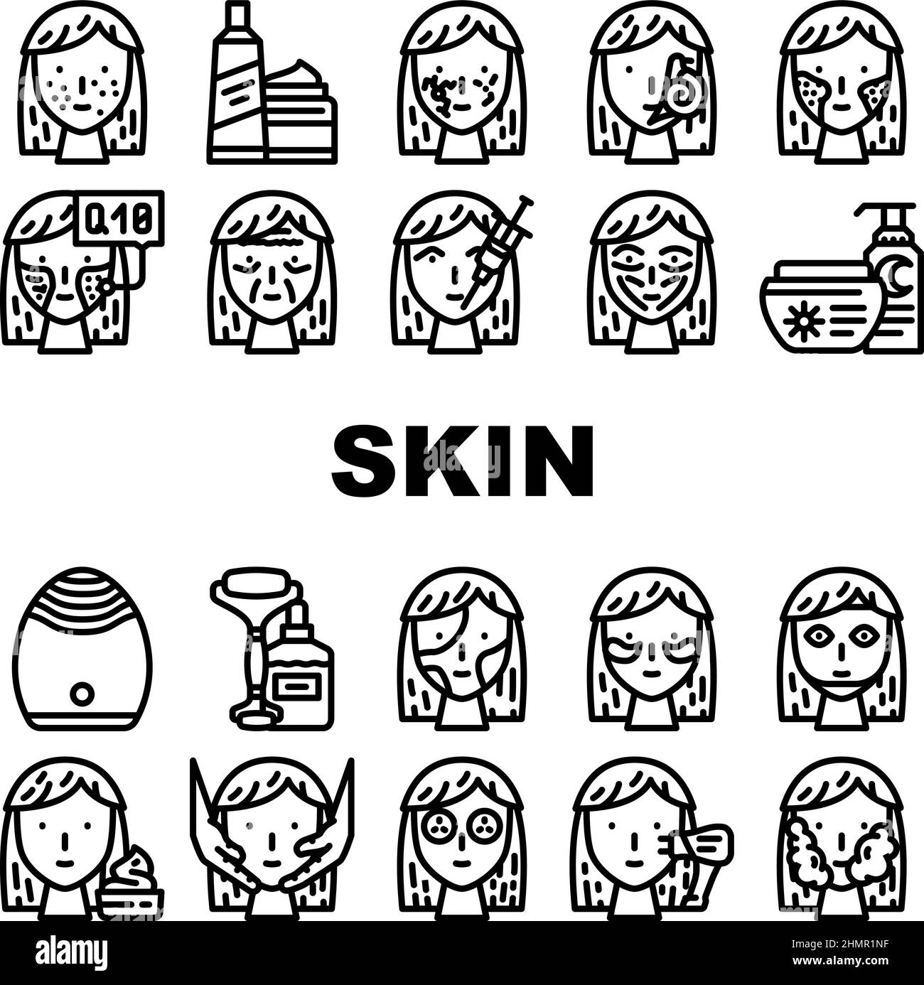 Facial Skin Care And Treatment Icons Set Vector Stock Vector Image ...
