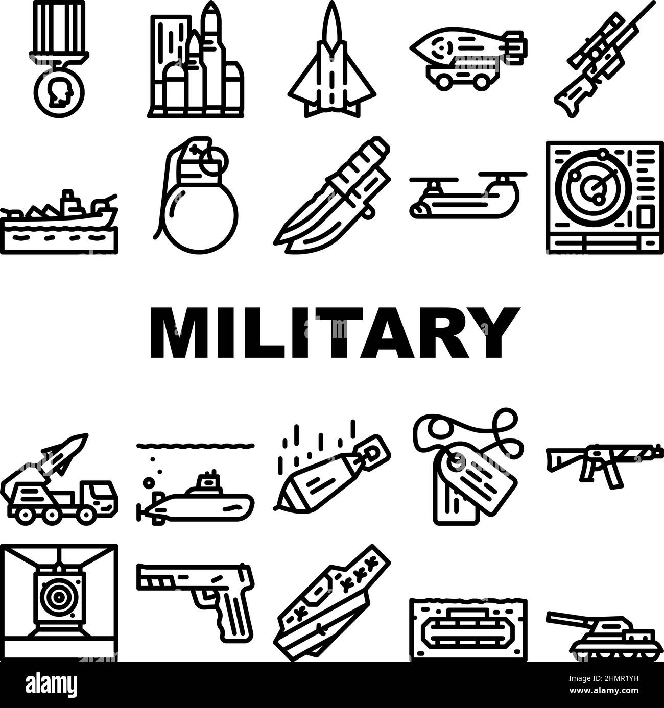 Military Weapon And Transport Icons Set Vector Stock Vector Image & Art ...