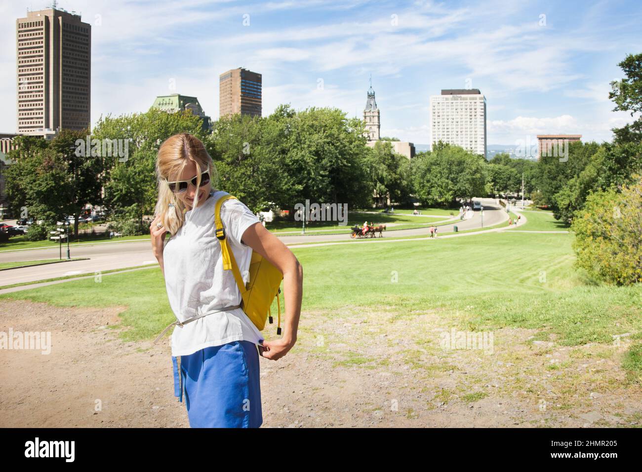 A woman in a old Quebec City. National Battlefields Park in Canada ...