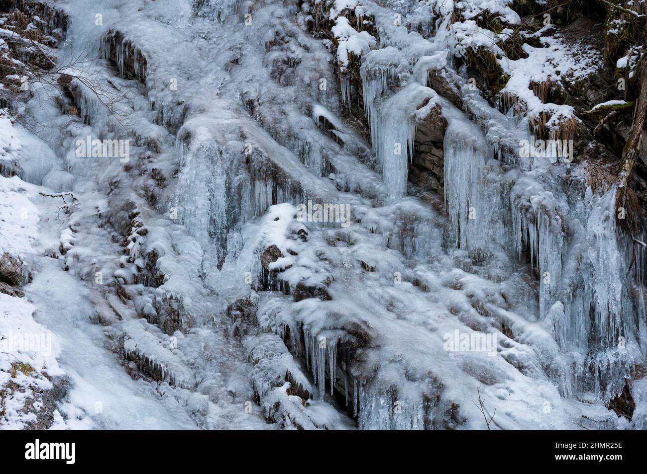 Detail of frozen waterfall with many icecles Stock Photo - Alamy
