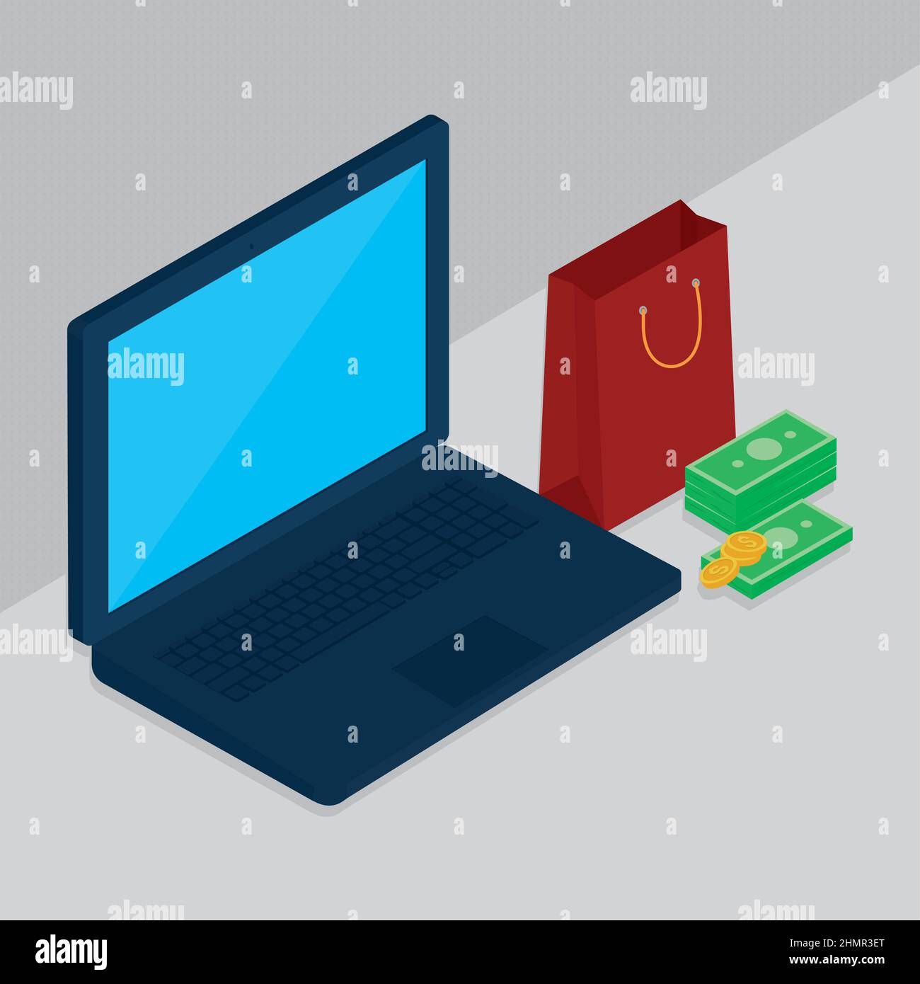 isometric laptop computer and money illustration Stock Vector Image ...