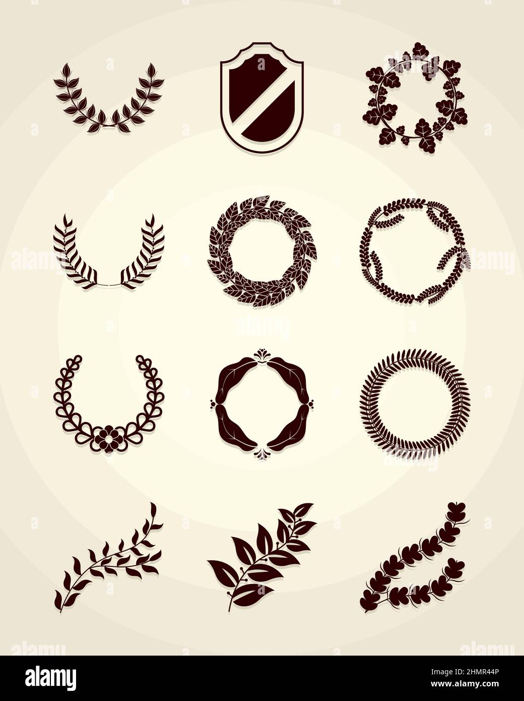 leaves wreaths and labels icon set Stock Vector Image & Art - Alamy