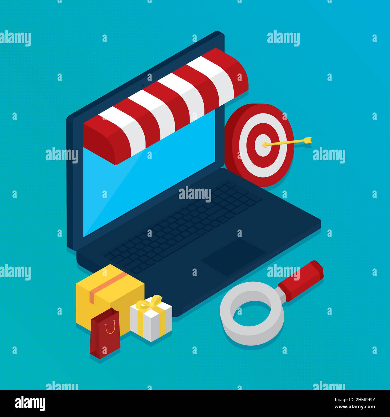 ecommerce design with laptop computer and related icons around Stock ...