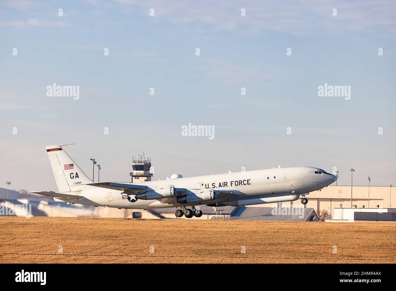 E-8C Joint STARS aircraft 92-3289 departs one last time from Robins Air ...