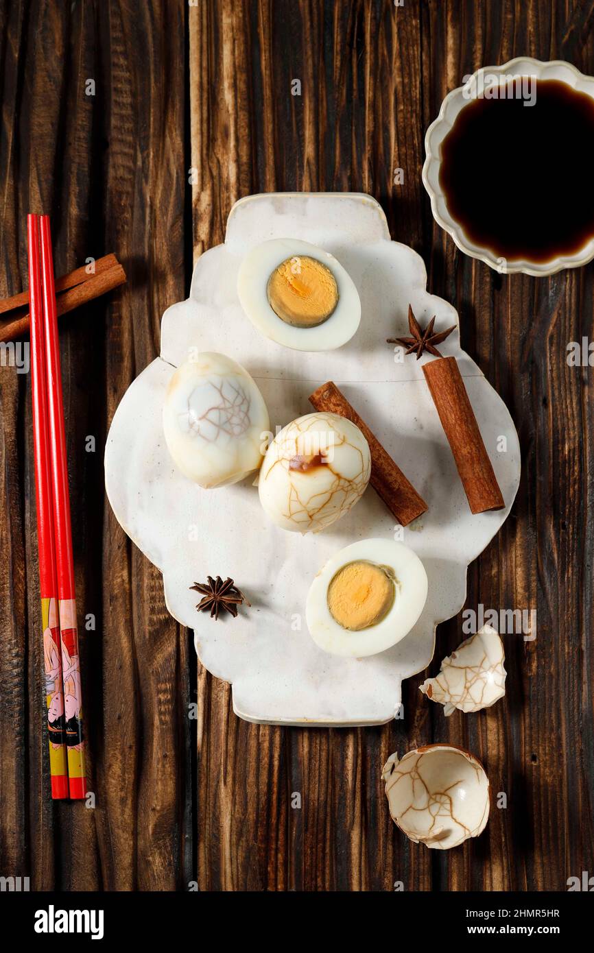 Top View Cha Ye Dan Hard Boiled Chinese Marbled Tea Eggs, Vintage ...