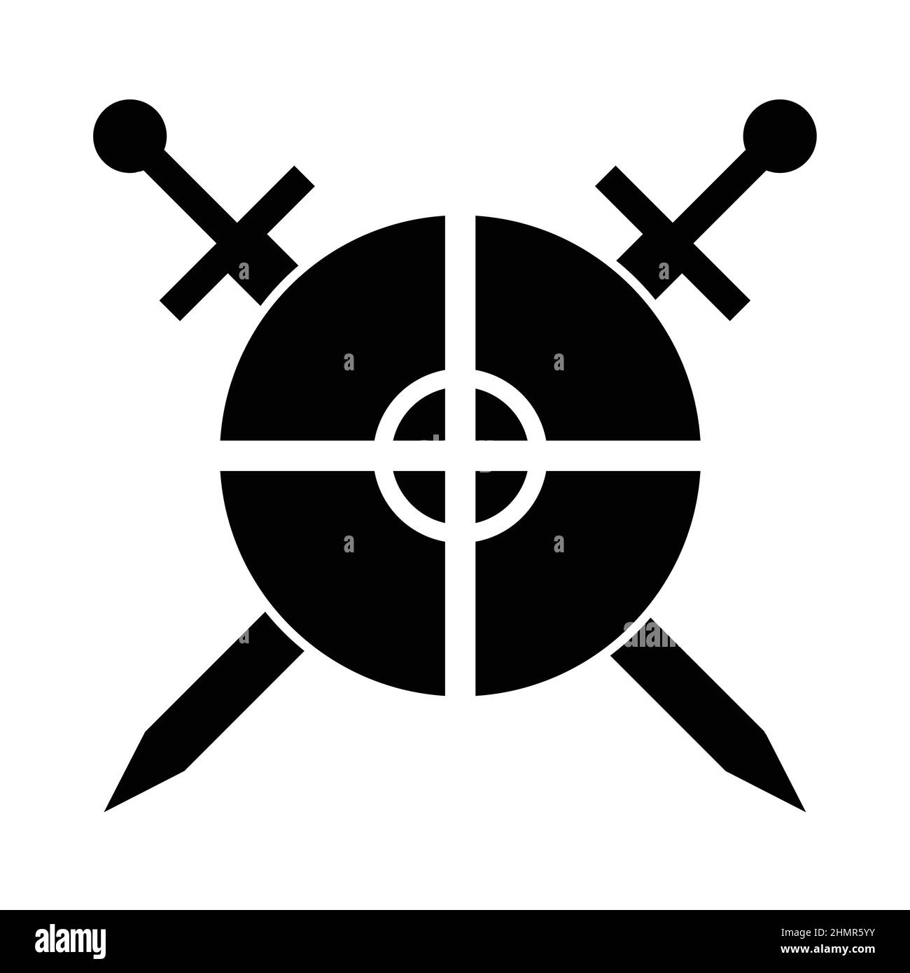 Round shield with cross and circle and 2 swords black icon Stock Vector ...