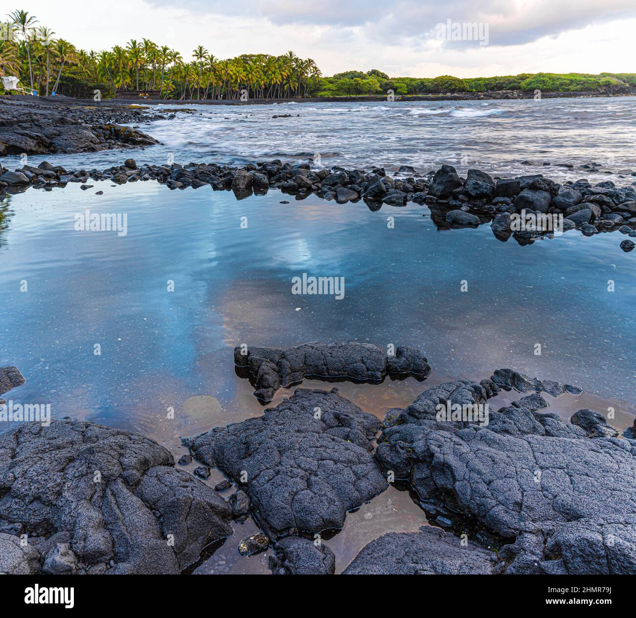 Tide Pools Surrounded By Pahoehoe Lava On Punalu'u Beach, Hawaii Island ...