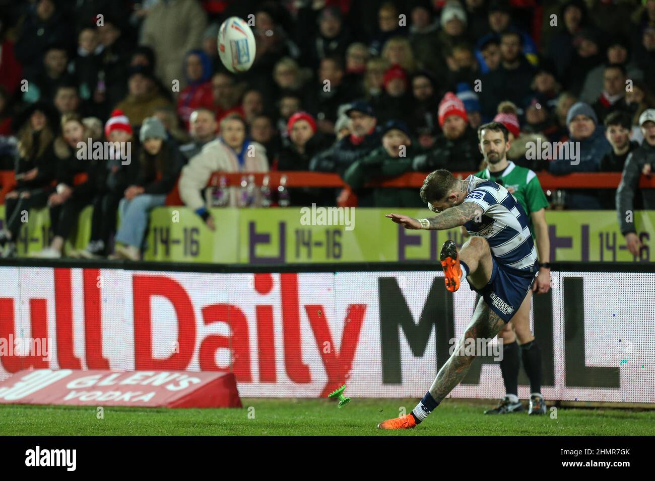 Zak Hardaker #3 of Wigan Warriors takes over kicking duties to convert ...