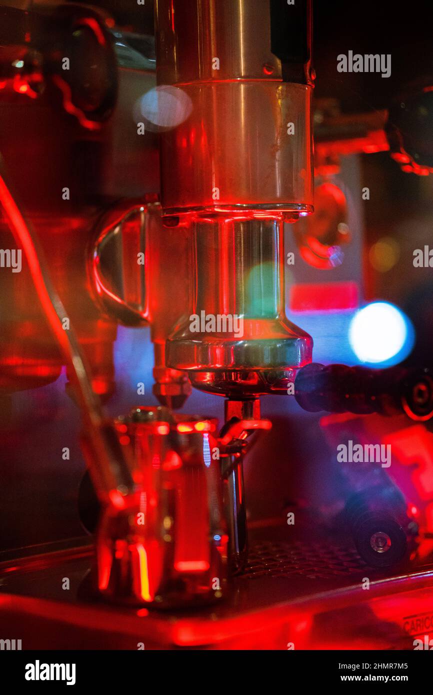 Vertical shot of a steel coffee machine Stock Photo - Alamy