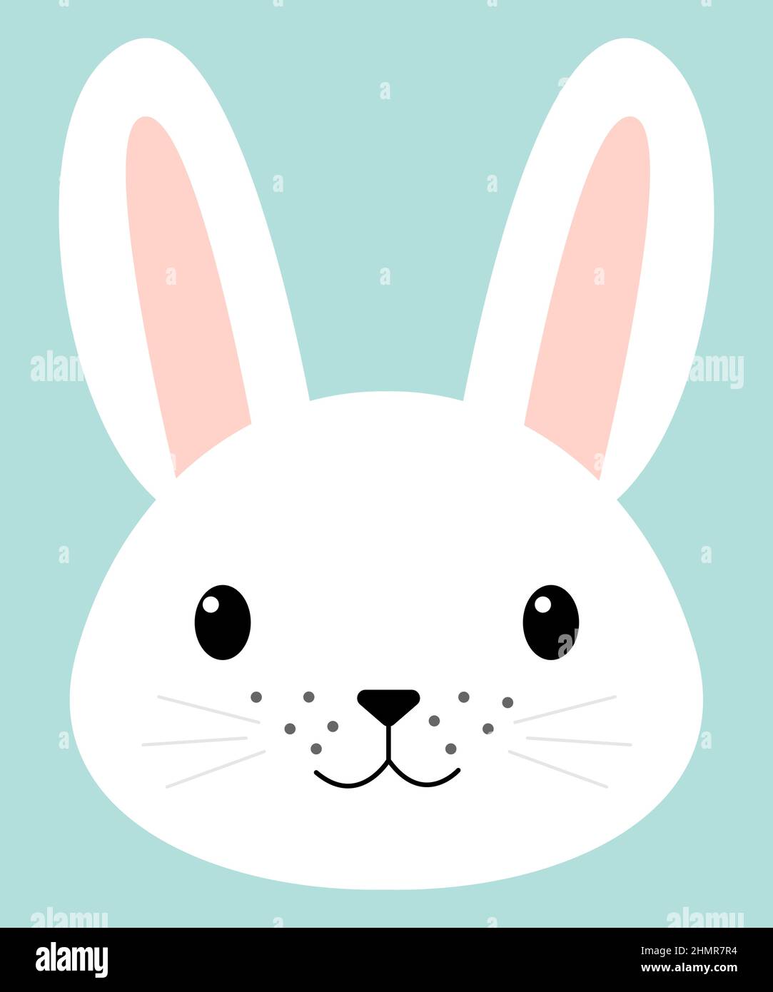 Head of a rabbit is white with a black nose and straight whiskers ...