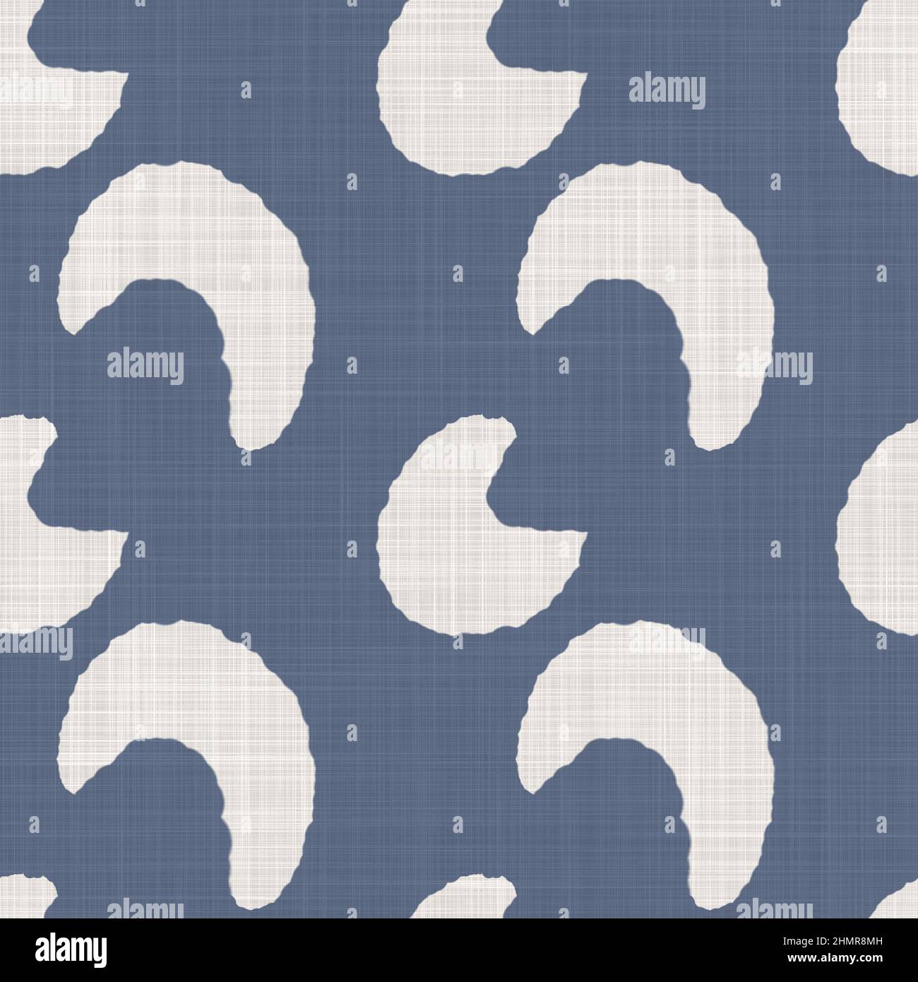 French blue doodle motif linen seamless pattern. Tonal country cottage ...
