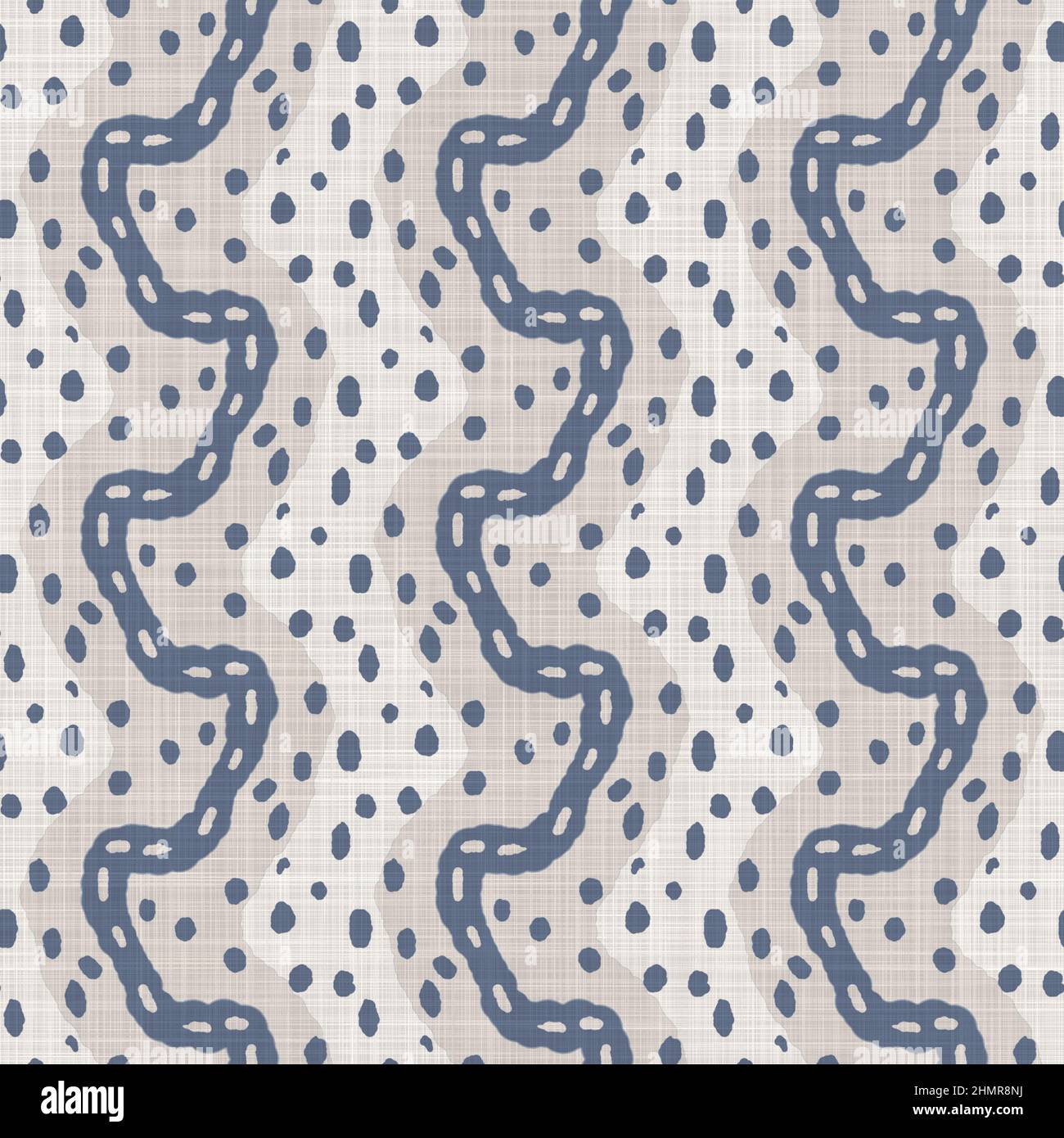 French blue doodle motif linen seamless pattern. Tonal country cottage ...