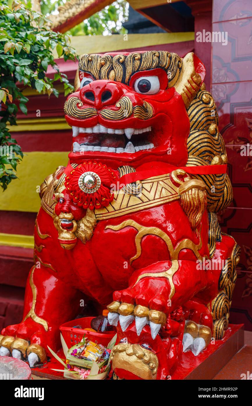 Female shishi guardian lion at Chinese temple Kelenteng Ong Tay Jen ...