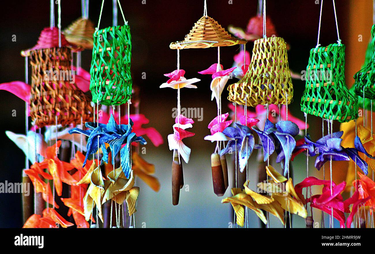 Colorful decorations hanging from the wall Stock Photo - Alamy
