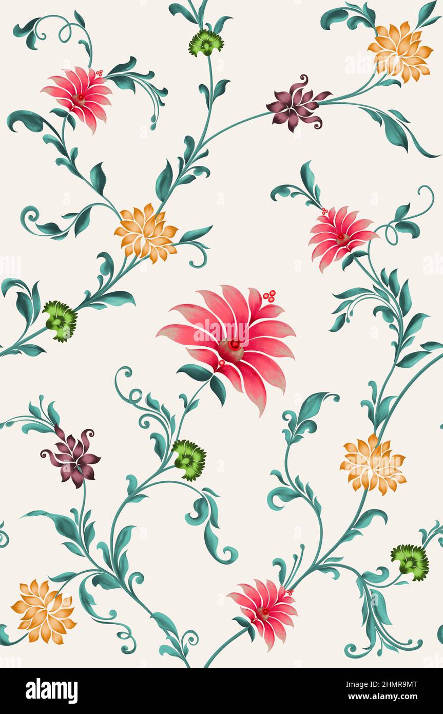 seamless painted flower branch pattern Stock Photo - Alamy