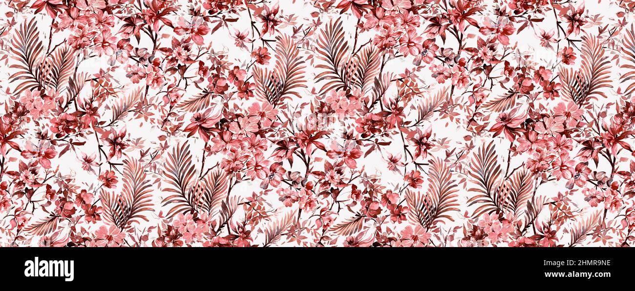 Floral and Leaves Textile Pattern Stock Photo - Alamy