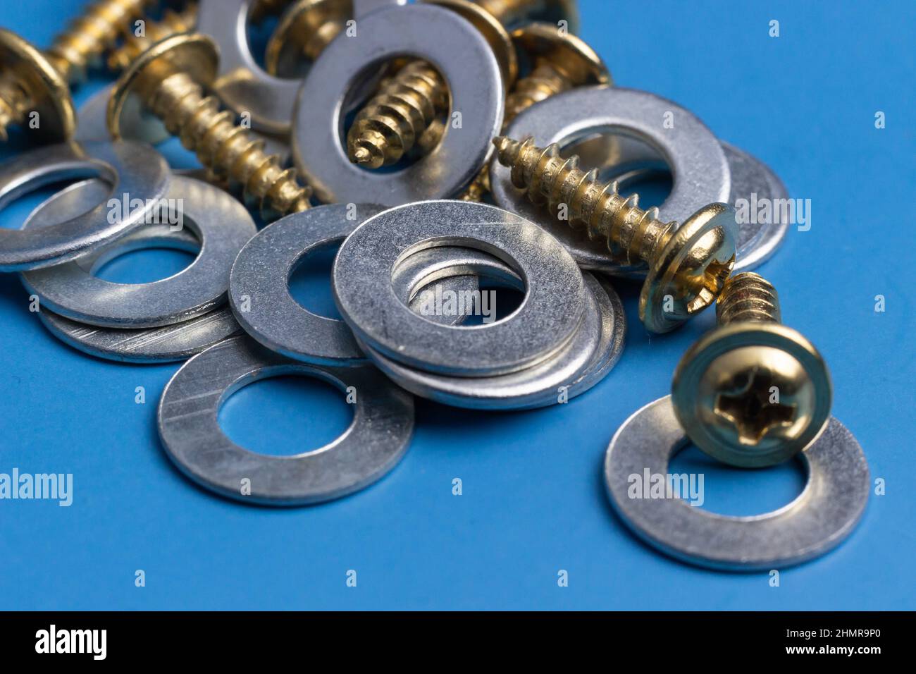 Screws and Washers. Industrial background. Home improvement.bolts and ...