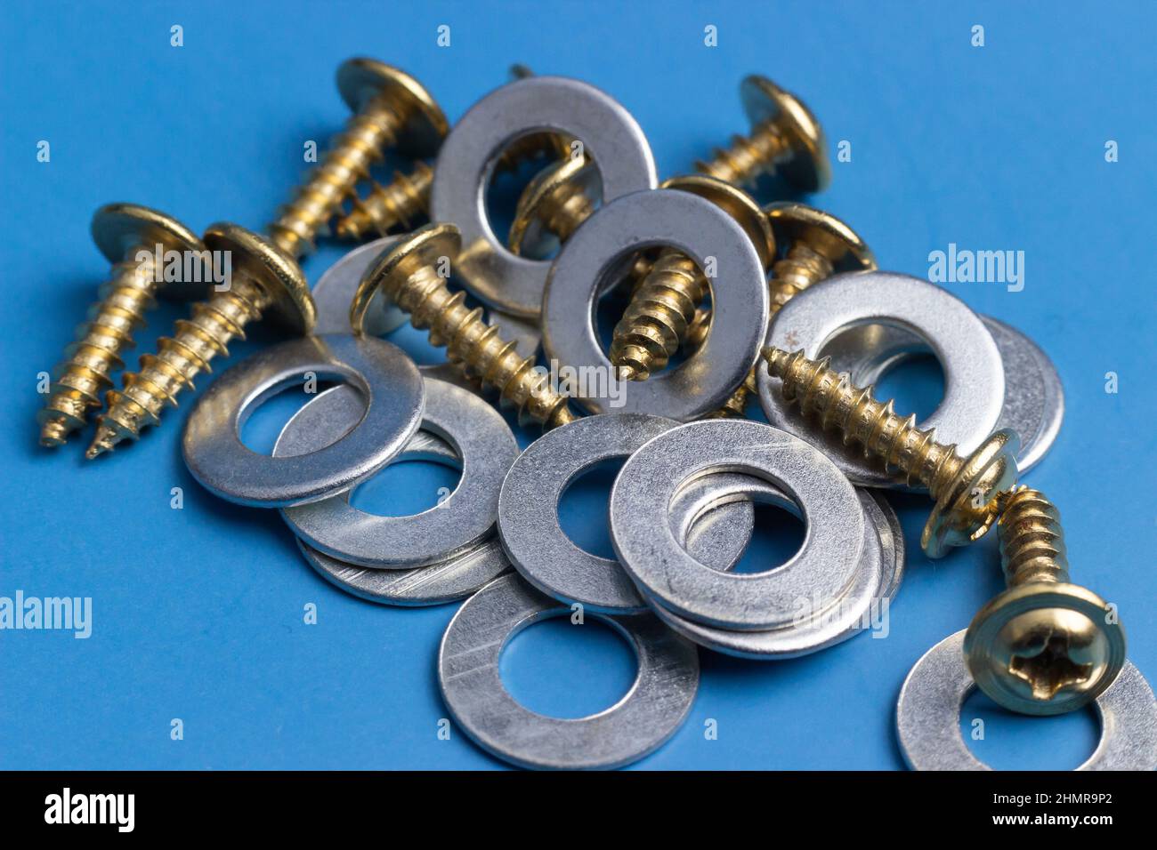 Screws and Washers. Industrial background. Home improvement.bolts and ...