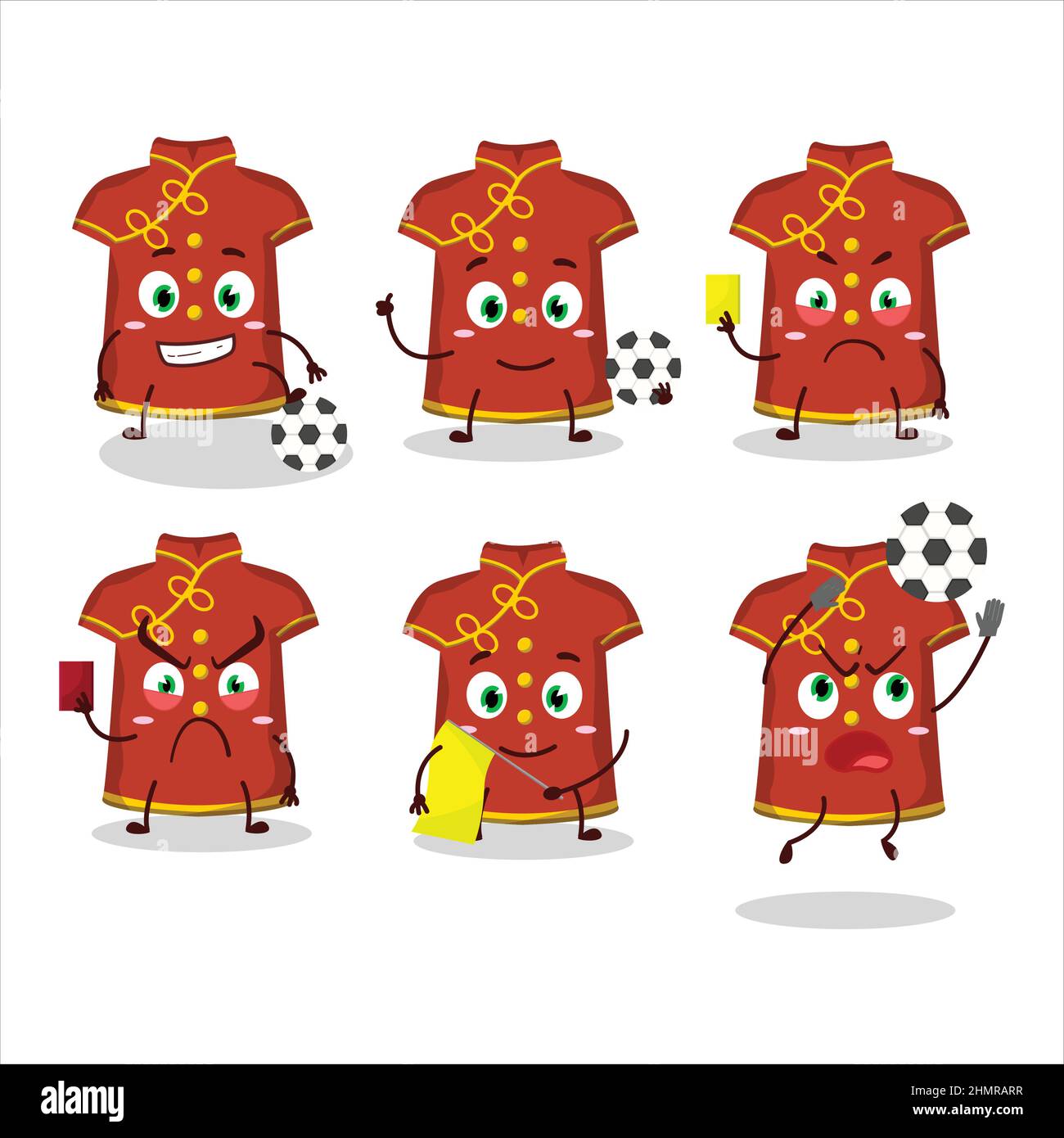 Red clothing kids chinese woman cartoon character working as a Football ...