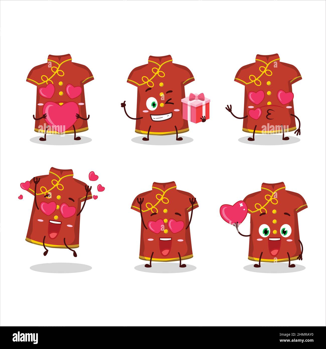 Red clothing kids chinese woman cartoon character with love cute ...