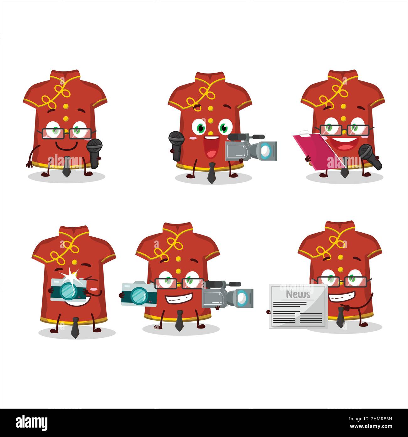 Character reporter red clothing kids chinese woman cute mascot with ...