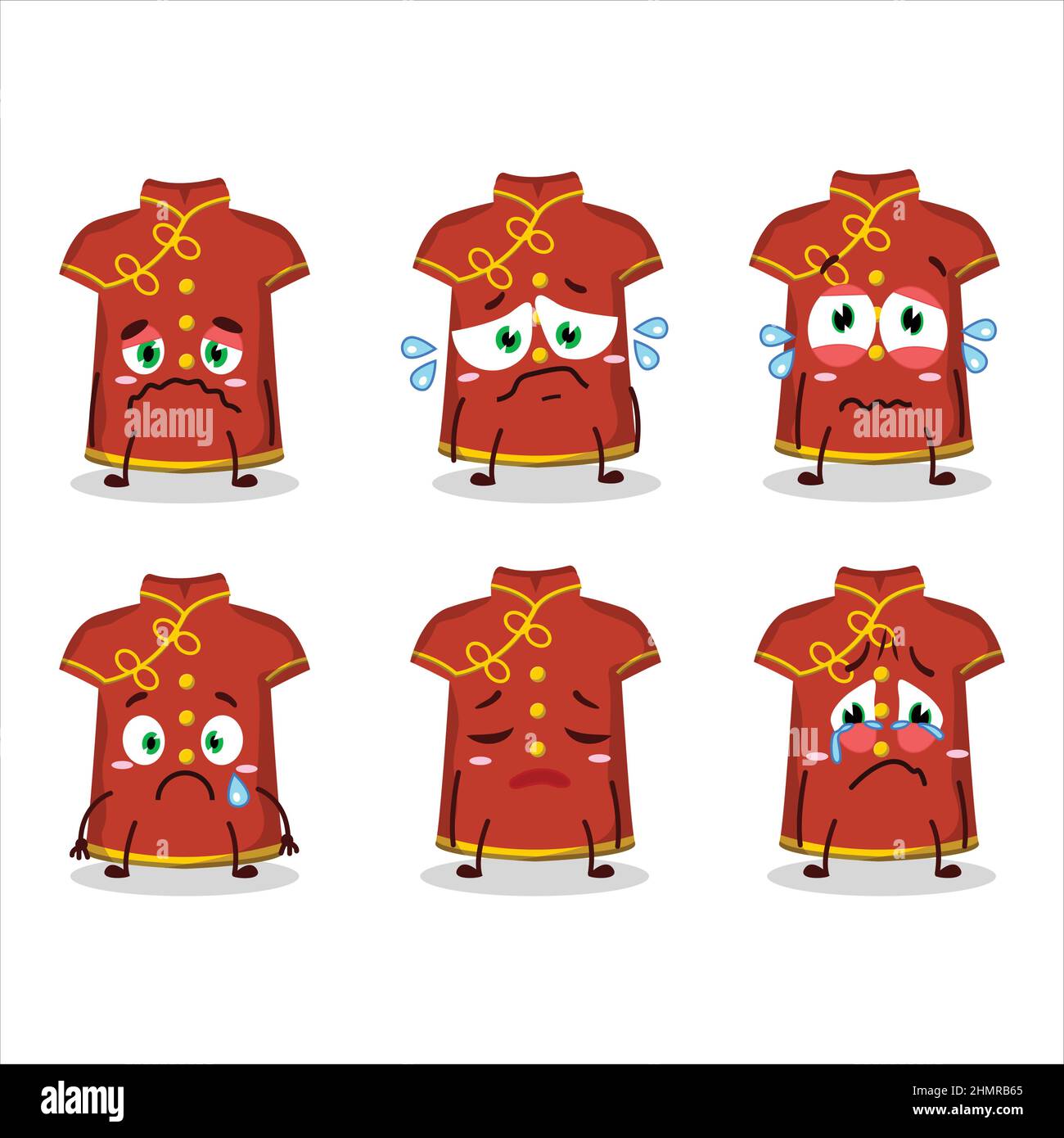 Red clothing kids chinese woman cartoon character with sad expression ...