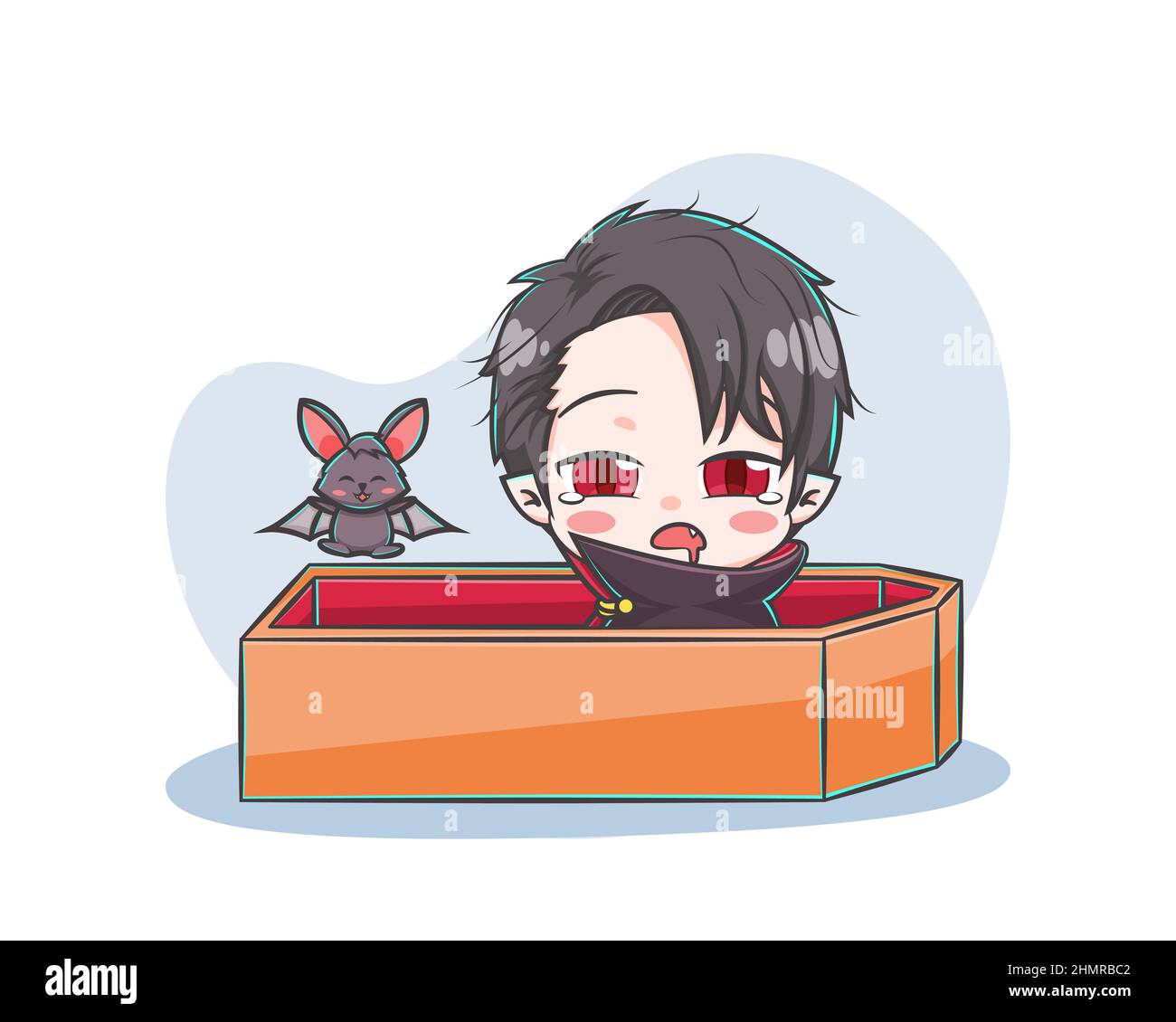 Cute vampire waking up with a bat cartoon illustration Stock Vector ...