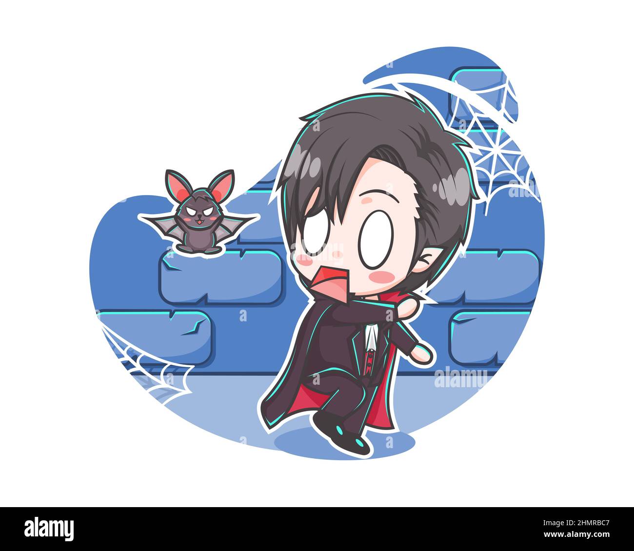 Cute vampire scared with a bat cartoon illustration Stock Vector Image ...