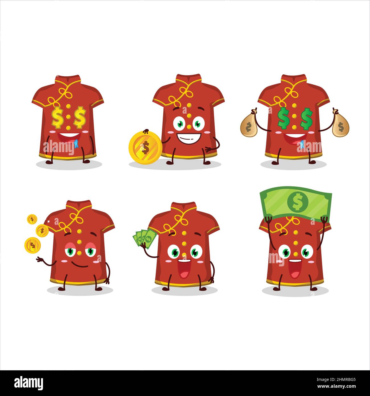 Red clothing kids chinese woman cartoon character with cute emoticon ...