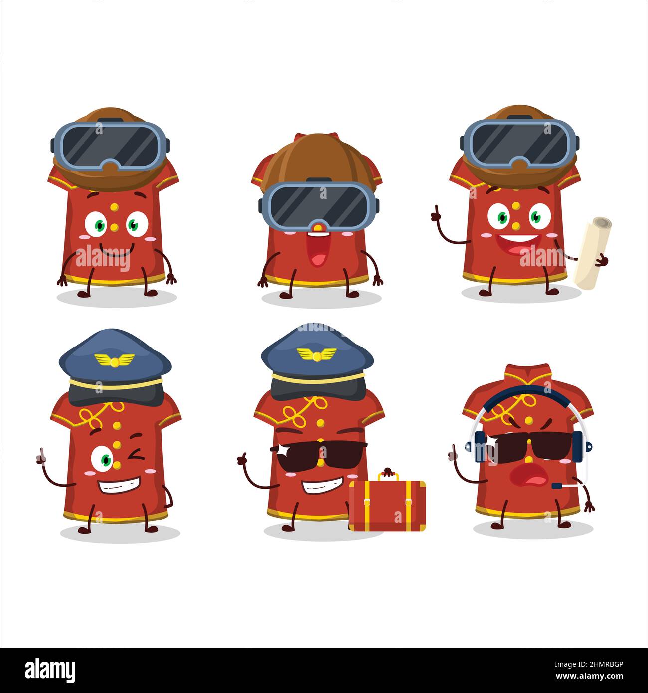 Pilot cartoon mascot red clothing kids chinese woman with glasses ...