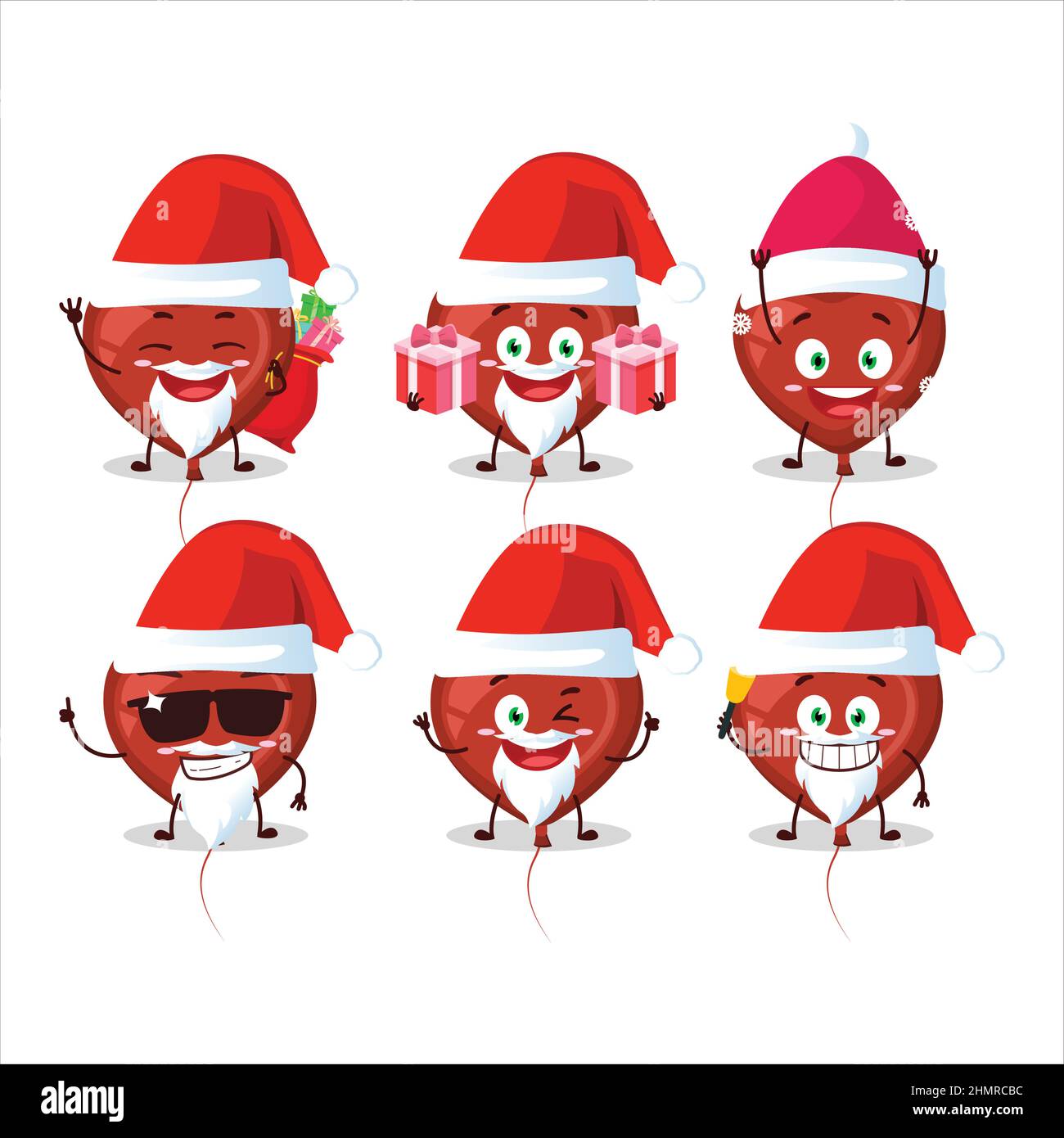 Santa Claus emoticons with red love balloon cartoon character. Vector ...