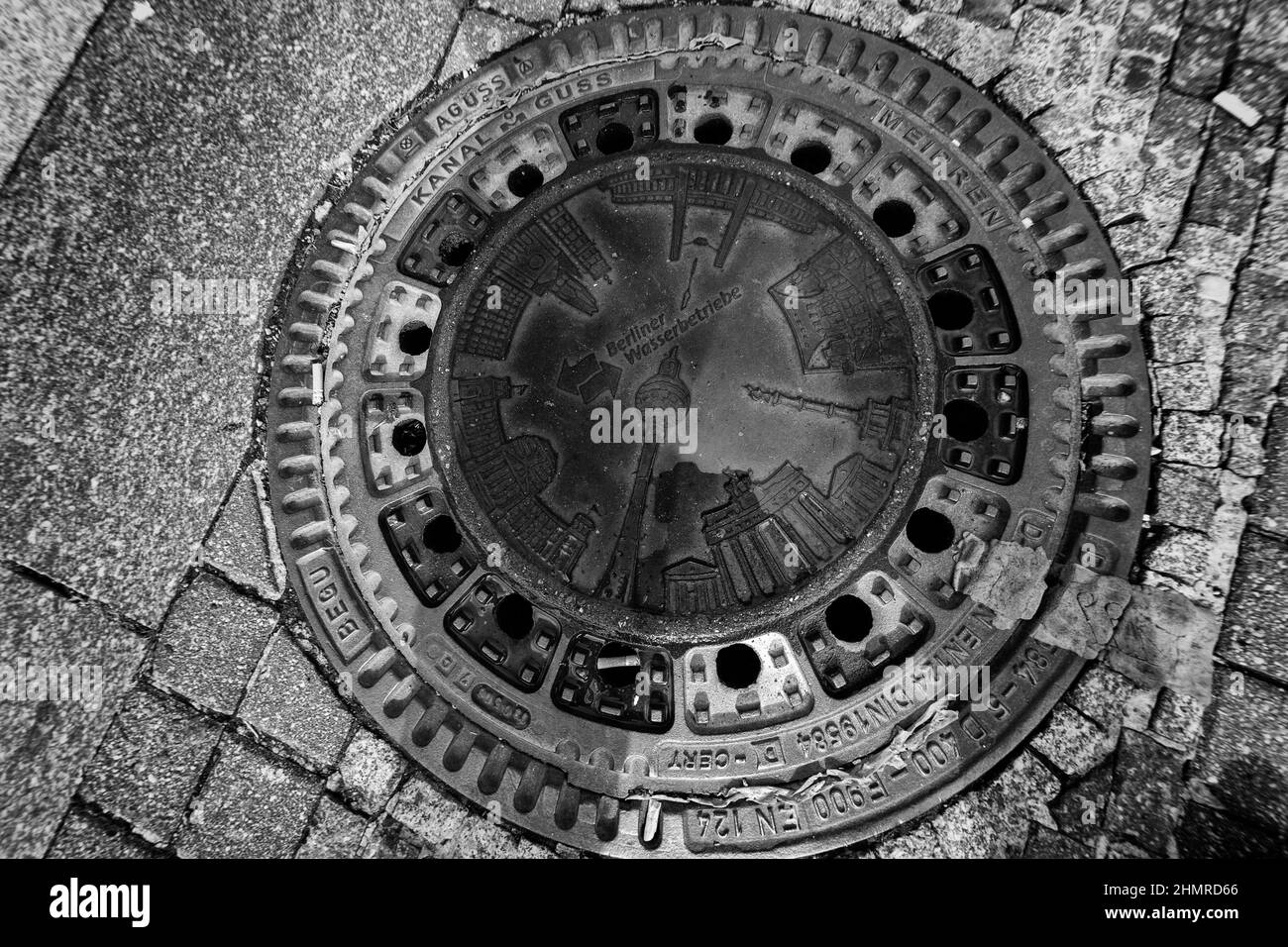 Top view shot of an old manhole in an street of Berlin, Germany Stock ...