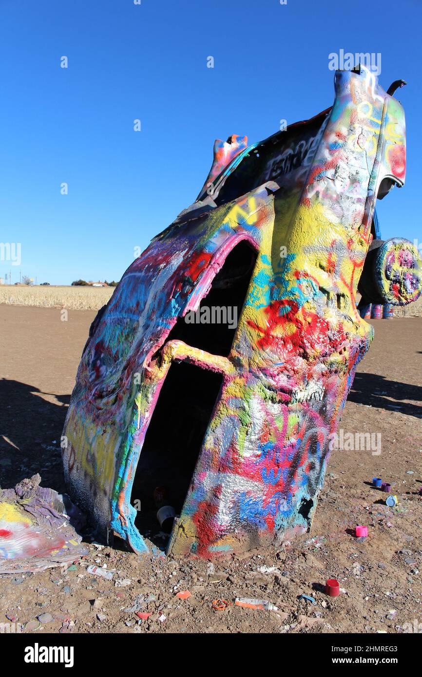 Cadillac Ranch in Amarillo, Texas, where 10 different Cadillacs are ...