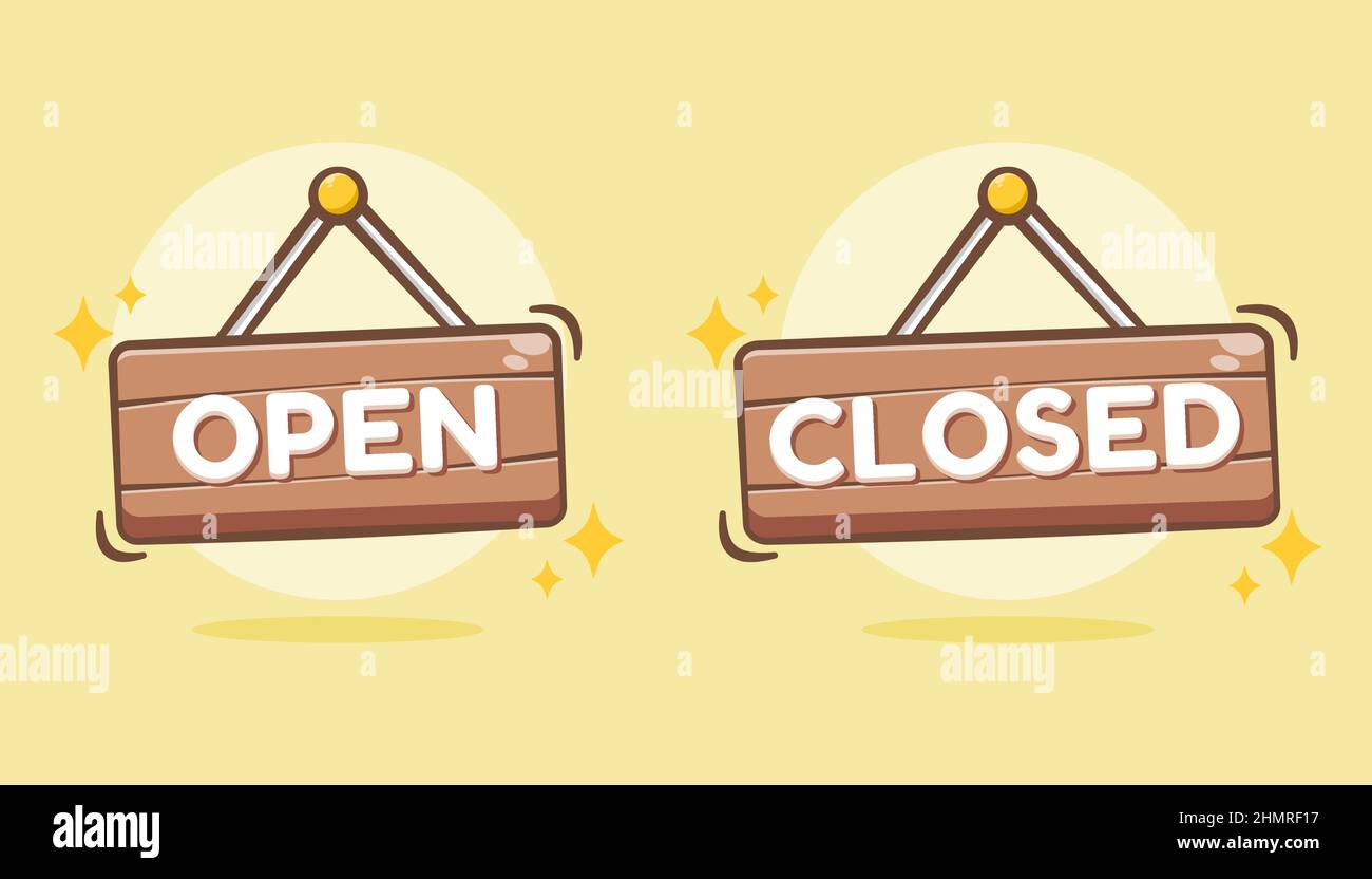 Wooden signs of open and close cartoon illustration Stock Vector Image ...