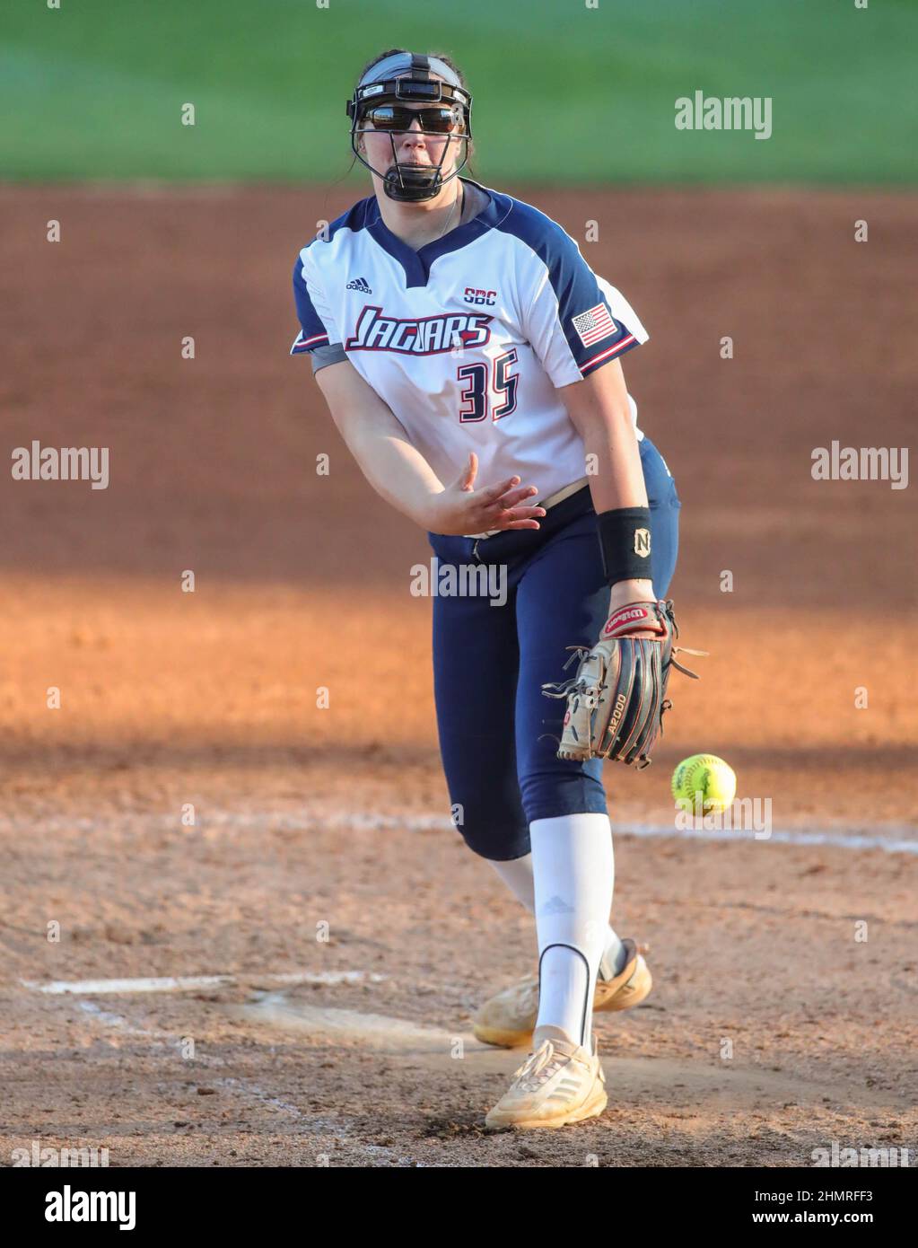 Baton Rouge, LA, USA. 11th Feb, 2022. South Alabama pitcher Jenna Hardy ...
