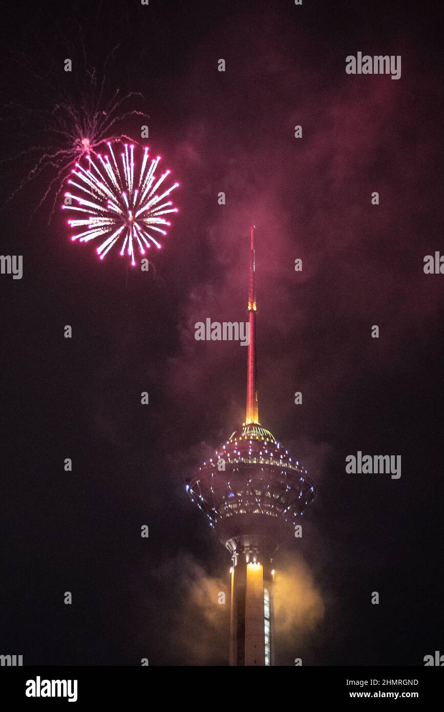 Tehran, Tehran, Iran. 10th Feb, 2022. Plenty of red fireworks shot off ...