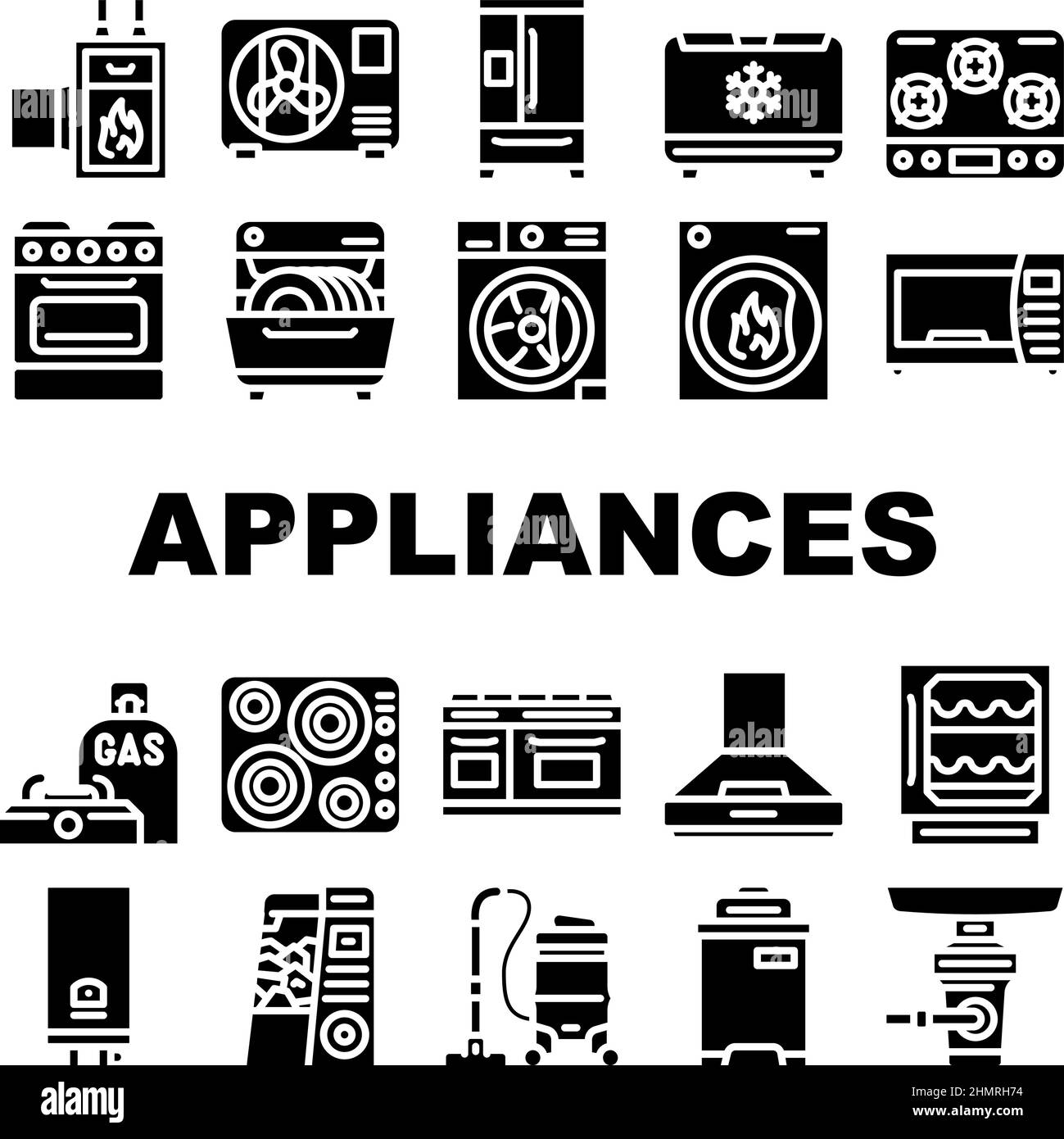 Appliances kitchen icons set Black and White Stock Photos & Images - Alamy