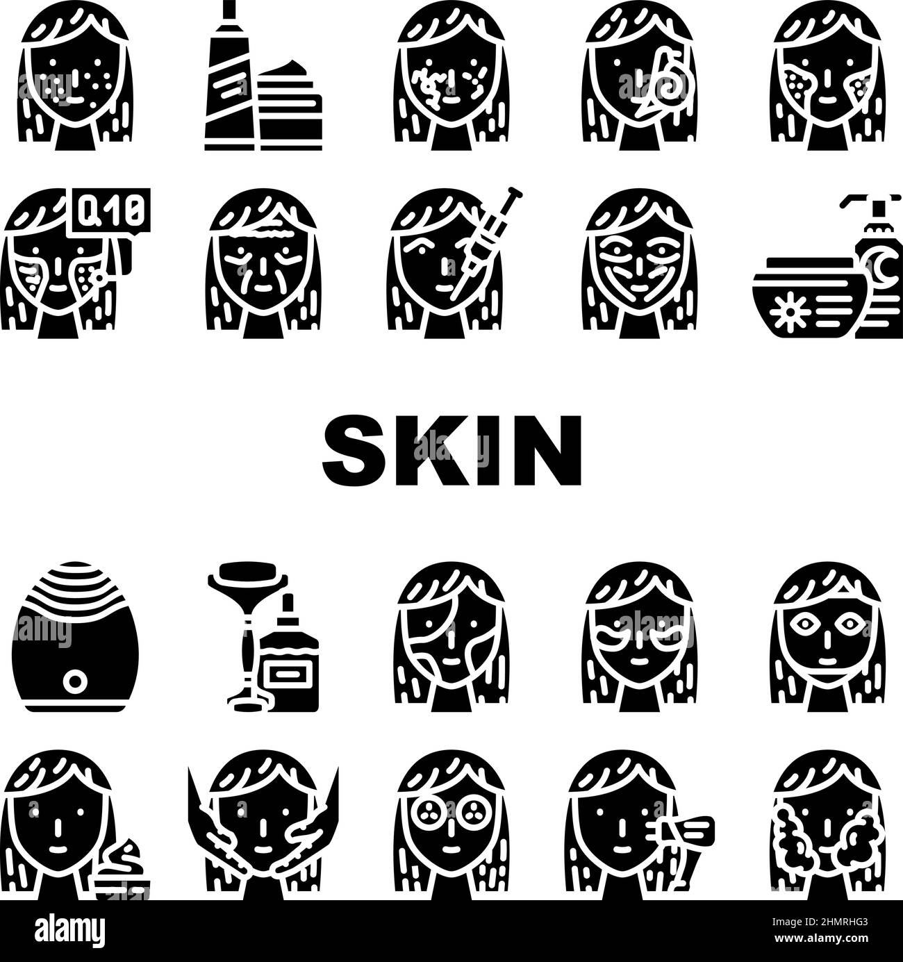 Facial Skin Care And Treatment Icons Set Vector Stock Vector Image ...