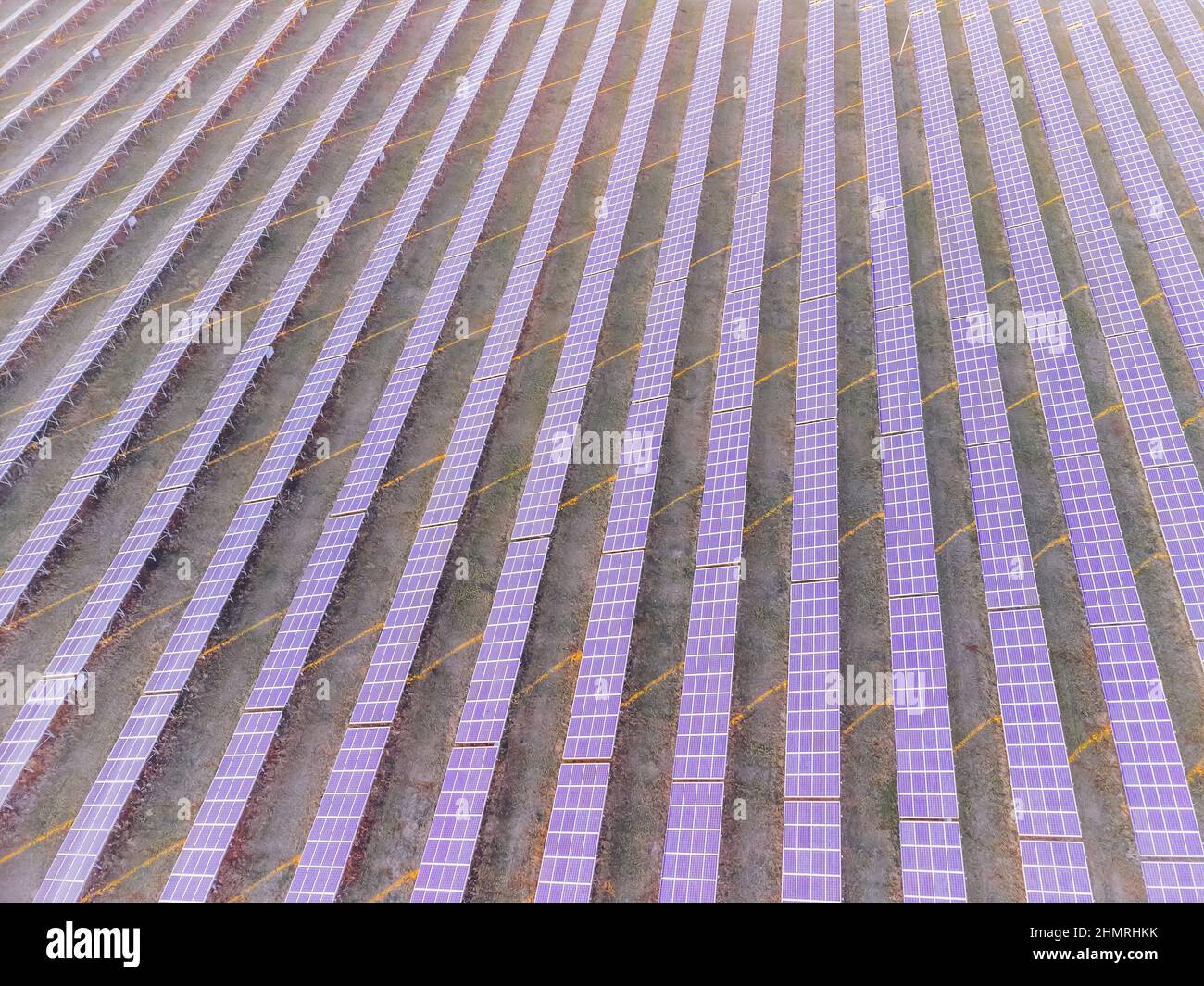 Aerial top view of a solar panels power plant. Photovoltaic solar ...