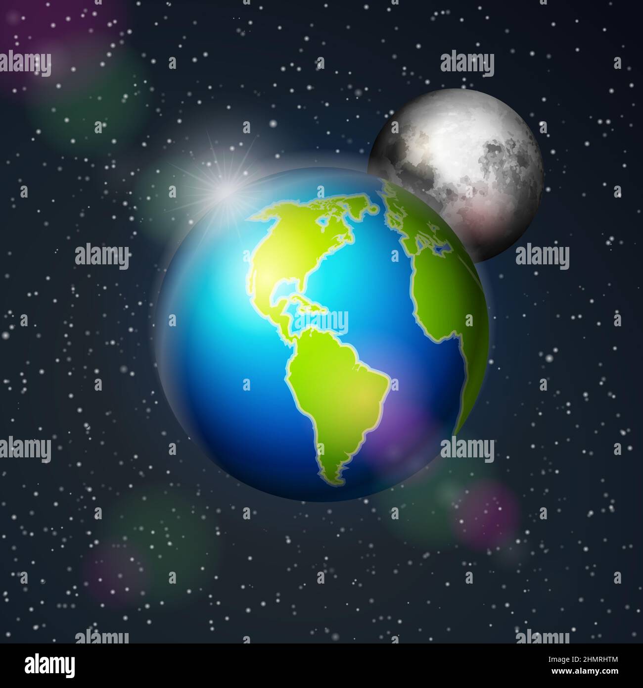 Abstract space background with earth and moon Stock Photo - Alamy